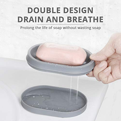 KUFUNG Soap Tray, Plastic Soap Dish, Soap Case Holder for Bathroom Shower Waterfall Drainer Kitchen, Keep Soap Dry & Easy to Clean (Grey, Plastic-Oval Shape)