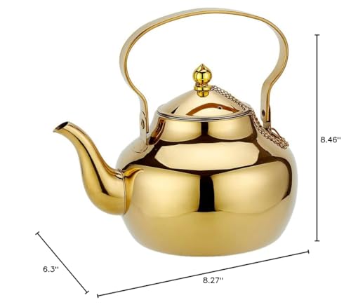 2000ml Gooseneck Teapot with Removable Infuser, 2.1qt Hot Water Kettle Boiling Water Pot, Stainless Steel Tea Kettle, Stovetop Safe Teapot Coffee Kettle for Coffee Blooming, Loose Tea, Gold