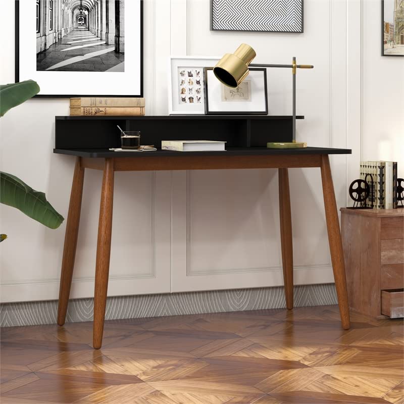 ASHCROFT Phoenix Mid-Century Modern Rectangular Solid Wood Desk in Black