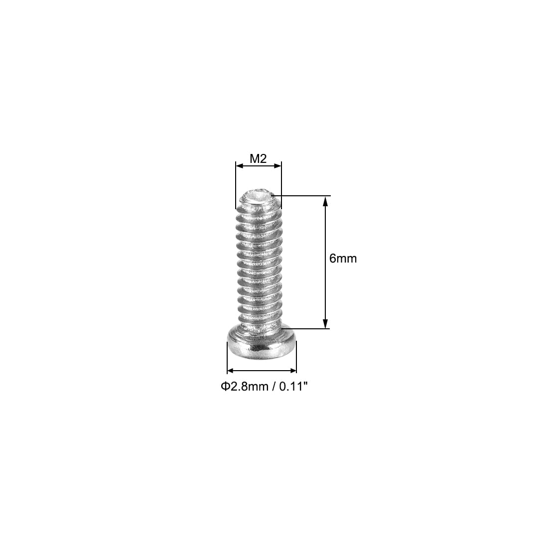 uxcell M2x6mm Phillips Screw Fastener Silver Tone 2.8mm Dia Screw Head for Laptop PC TV Fan Switch 50pcs
