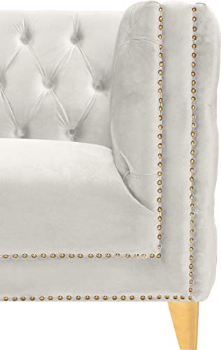 Meridian Furniture 652Cream-S Michelle Collection Modern | Contemporary Sofa with Deep Button Tufting, Nailhead Trim and Sturdy Gold Iron Legs, 90" W x 34" D x 30" H, Cream