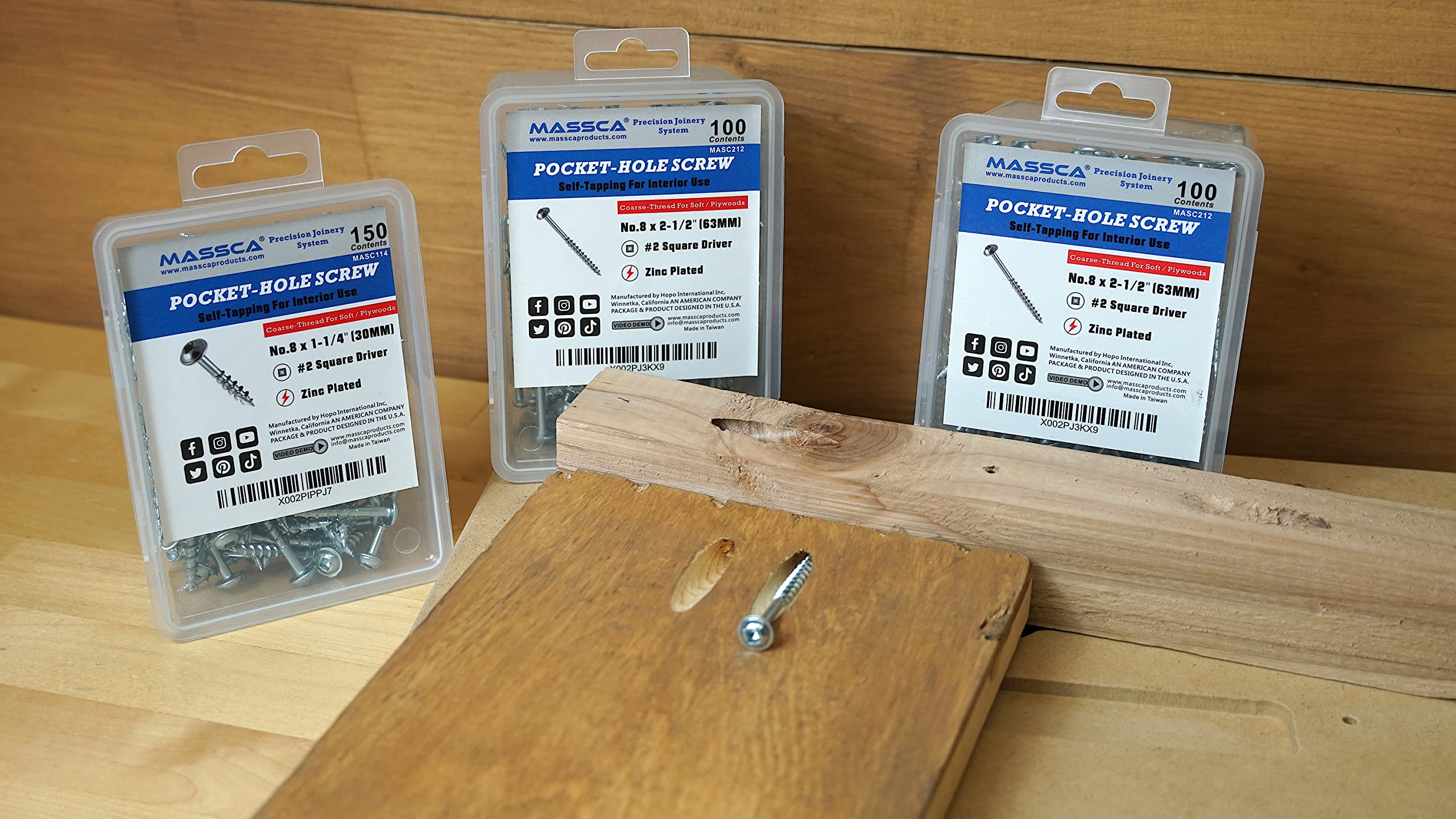 Massca Pocket-Hole Screw Self-Tapping Zinc Plated Screw – 1”, 1-1/4” Fine-Thread & 1”, 1-1/4”, 1-1/2”, 2”, 2-1/2” Coarse-Thread Washer Head Wood Screws. (2-1/2" Coarse)