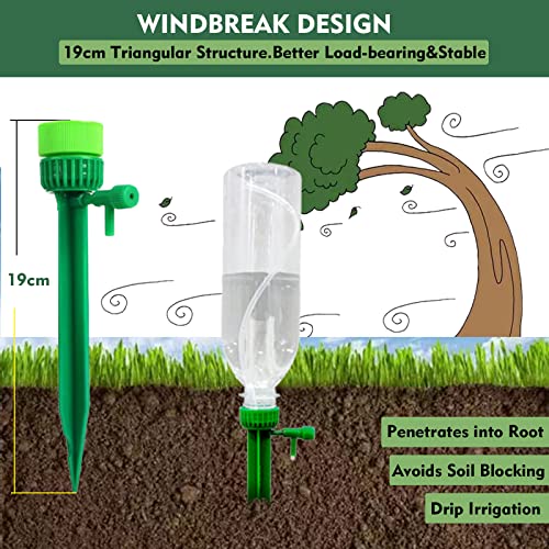 ForarTronics Plant Watering Spikes|4Pcs Drip Rate Controllable Self Watering Spikes with Dual Caliber Adapter and 500ml Mouth-Matched Bottle, Plant Nanny Water Dripper for Outdoor Indoor Plants,Green