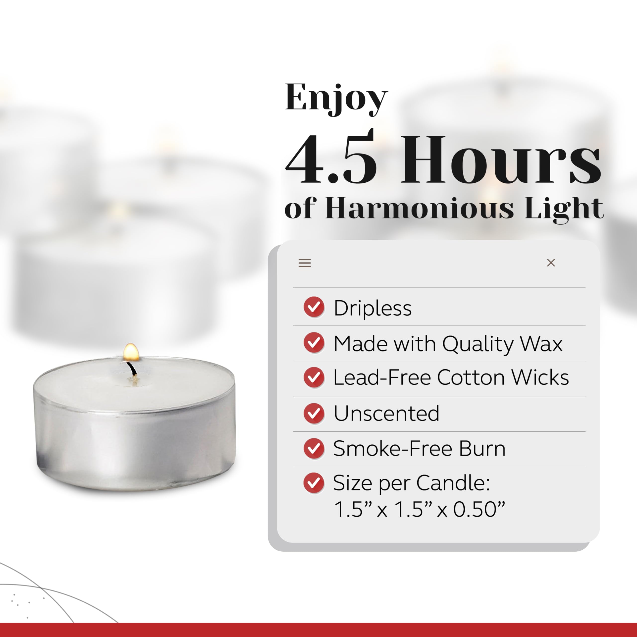 100 Pack Tealight Candles in Metal Cups - Clean, White Unscented Tealight Candles with 4.5 Hour Long Burning Time - Votive Candles Bulk for Romantic Dinner, Weddings, Spa & Hotels by PARNOO