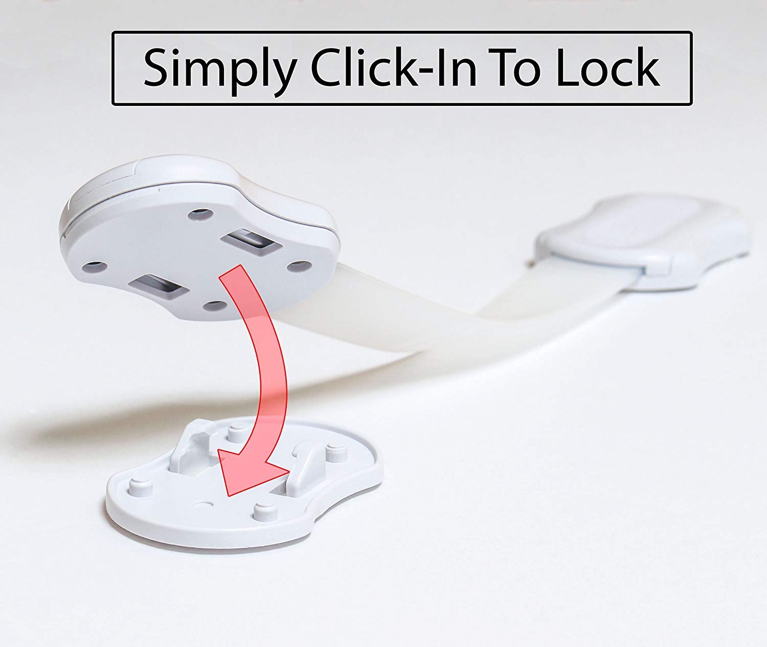 Baby Ziz Adjustable Strap Child Safety Refrigerator Lock, Cabinet Locks | 6 Pack with 2 EXTRA 3M Adhesive | White