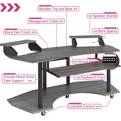 Acme Furniture Eleazar Music Recording Studio Desk, Black Oak