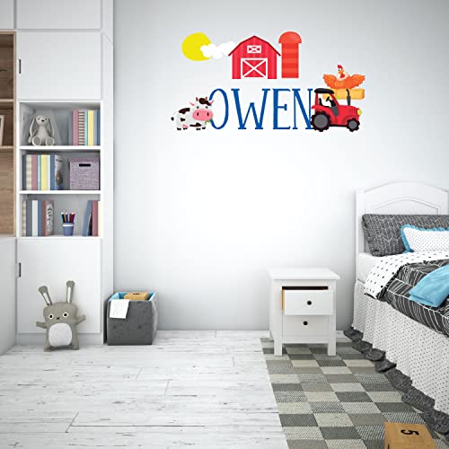 Barn Tree and Tractor Personalized Name Nursery Wall Decal Vinyl Sticker | Multiple Font Options | Custom Kids Room Décor | Bedside Decals | Children’s Room | Car | Laptop