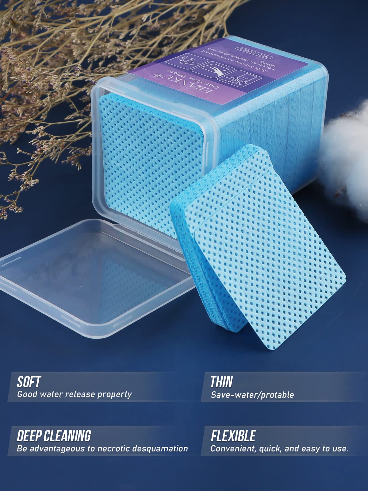 400PCS Lint Free Nail Wipes Glue Wipes Lash Extensions EBANKU Soft Blue Lash Glue Nail Polish Remover Cotton Pads Eyelash Extension Supplies