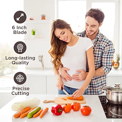 Mueller 6-inch High Carbon Stainless Steel Deba Knife, Double Bevel Blade with Comfort Handle