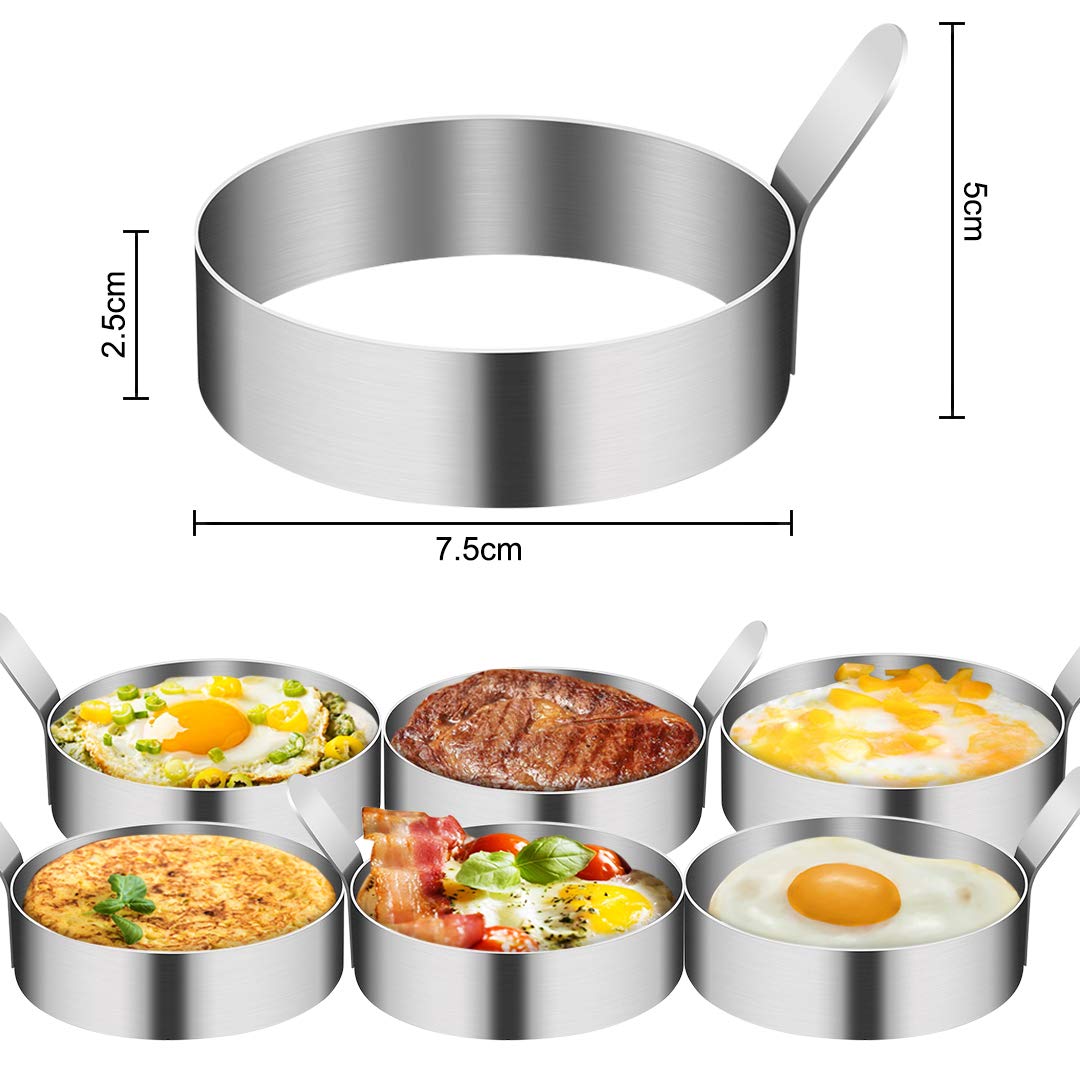 4/6 Pack Egg Ring, 3 Inch Egg Mold Ring Non Stick Stainless Steel Egg Mold Egg Rings for Frying Eggs Pancake Sandwich Cooking Beefsteak Griddle Kitchen Gadgets for Breakfast