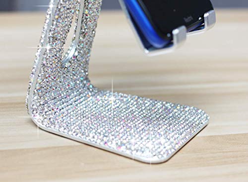 CARCHILE SZ Bling Rhinestone Crystal Adjustable Cell Phone Stand, Phone Holder for Desk, Phone Desktop Holder Stand Compatible with iPhone IPAD Samsung Smart (Silver)