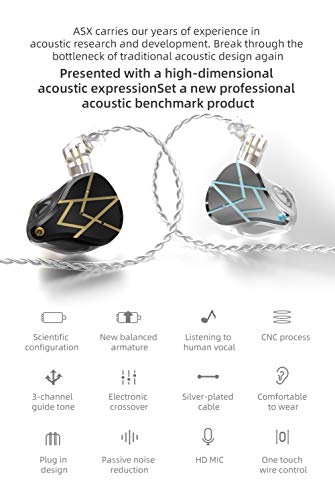 KZ ASX in-Ear Monitors, 10 Balanced Armatures Units per Side Customized HiFi IEM Wired Earphones/Earbuds/Headphones with Detachable Cable 2Pin for Musician Audiophile (White, with MIC)
