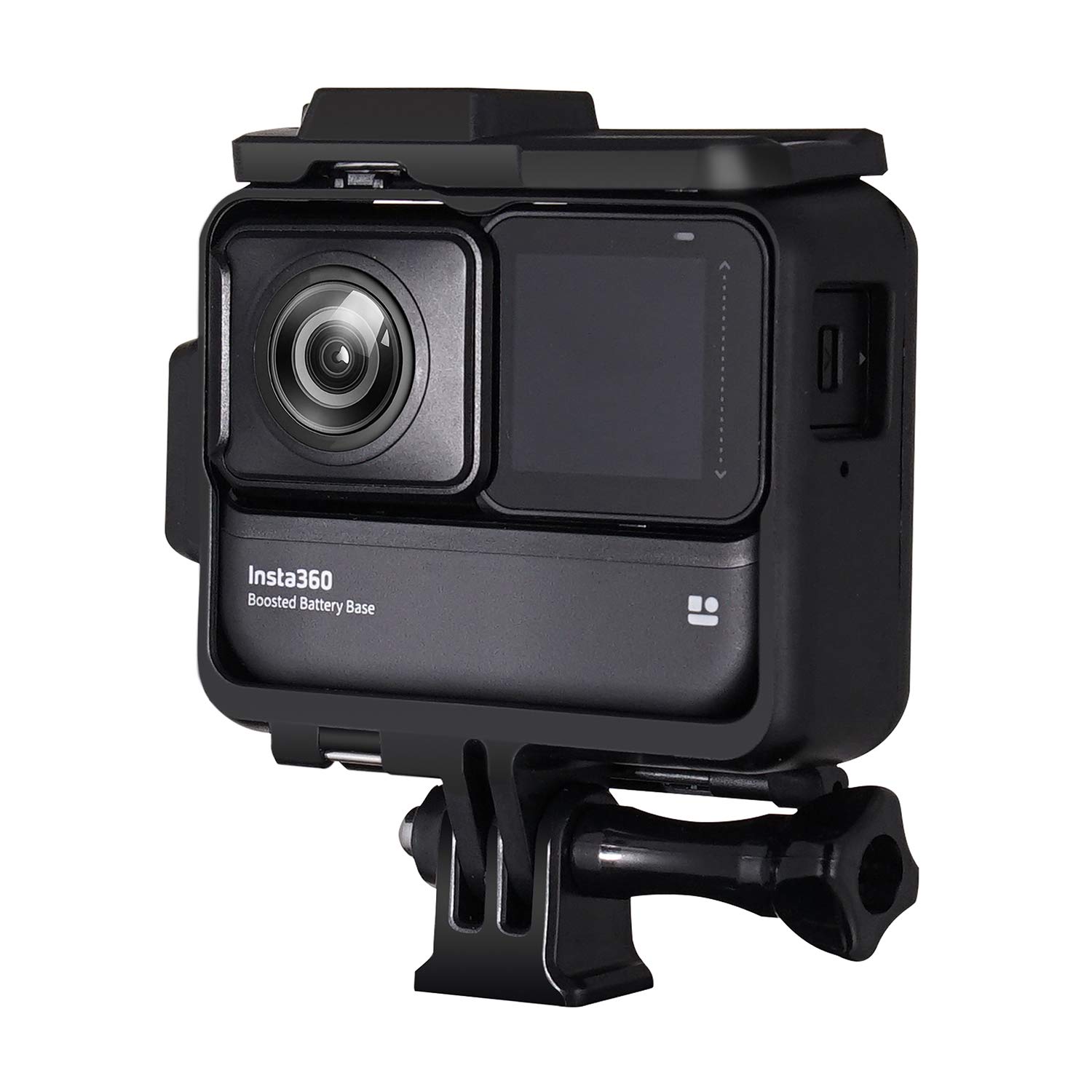 Housing Case for Insta360 ONE R Boosted Battery Frame, Protective Shell Cage Mount Bracket Accessories with Hot Shoe (Black)