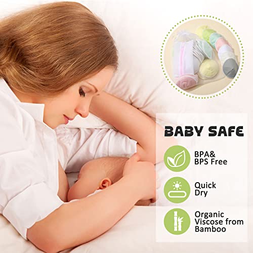 42 Pcs Reusable Nursing Pads Breast Pads for Breastfeeding Washable Organic Bamboo Nipple Pads Breast Feeding Essentials with Laundry Bag, Travel Storage Bag for Overnight Leak (4.8 x 4.8 Inch)