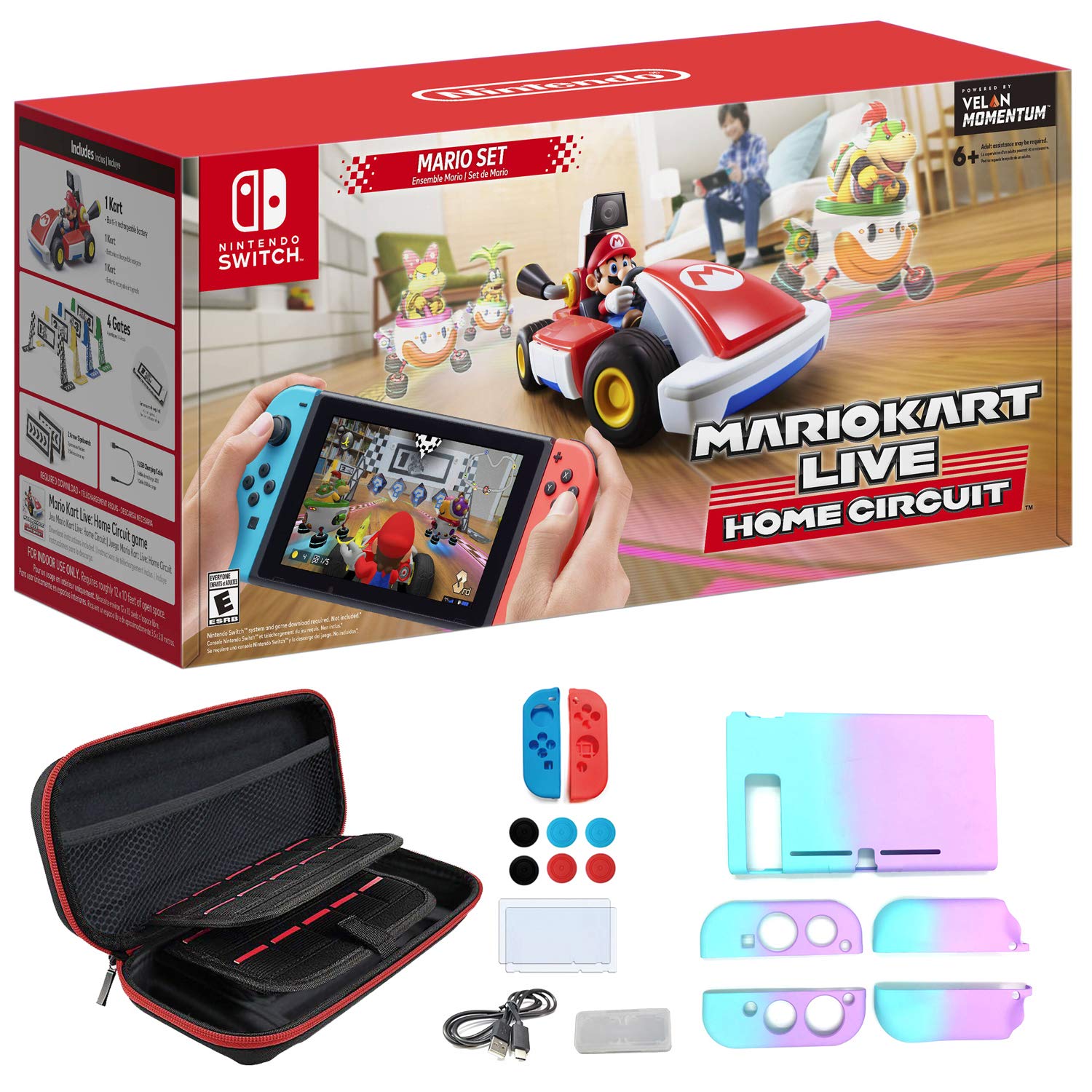 2020 Newest Nintendo - Mario Kart Live: Home Circuit - Mario Set Edition - Holiday Family Gaming Bundle for Nintendo Switch or Switch Lite - RED - iPuzzle 12-in-1 Carrying Case for Nintendo Switch