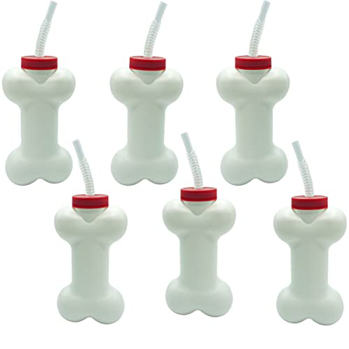Dog Bone Cups with Straw (6 Pack) 14 oz - Paw Dog Patrol Party Supplies, Dog Birthday Party Supplies Decorations, Puppy Pals Dog Birthday Party Favors by 4E's Novelty