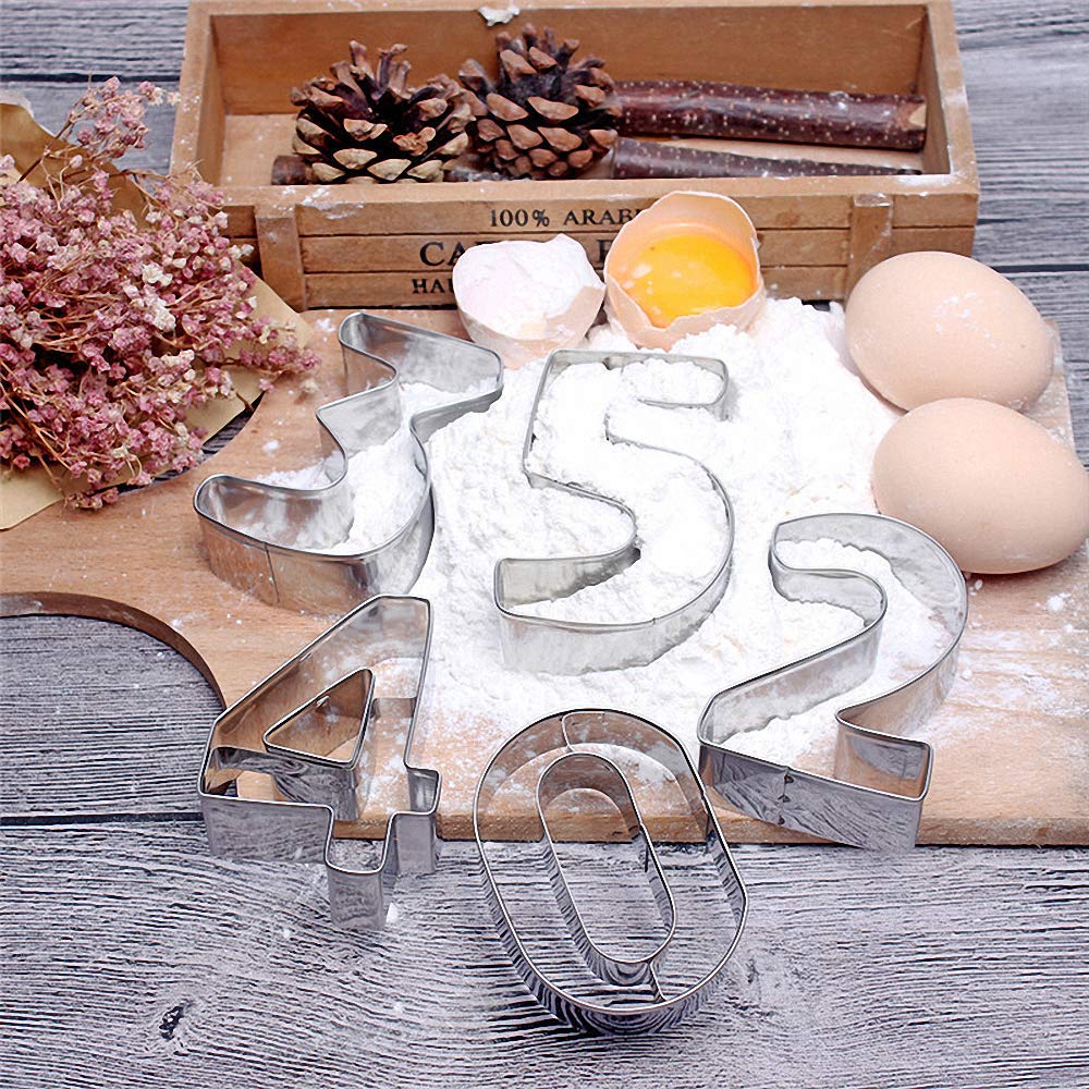 12Pcs/Set 3 Inch Number & Plaque Frame Cookie Cutters Set Large Numbers Stainless Steel Fondant Biscuit Cutter Tools for Kitchen Baking