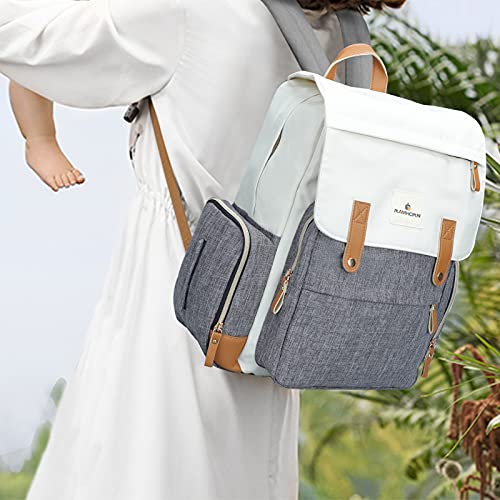 Ramhorn Diaper Bag Backpack Multifunctional Travel Back Pack Maternity Baby Changing Bags Large Capacity For Baby Care Gray