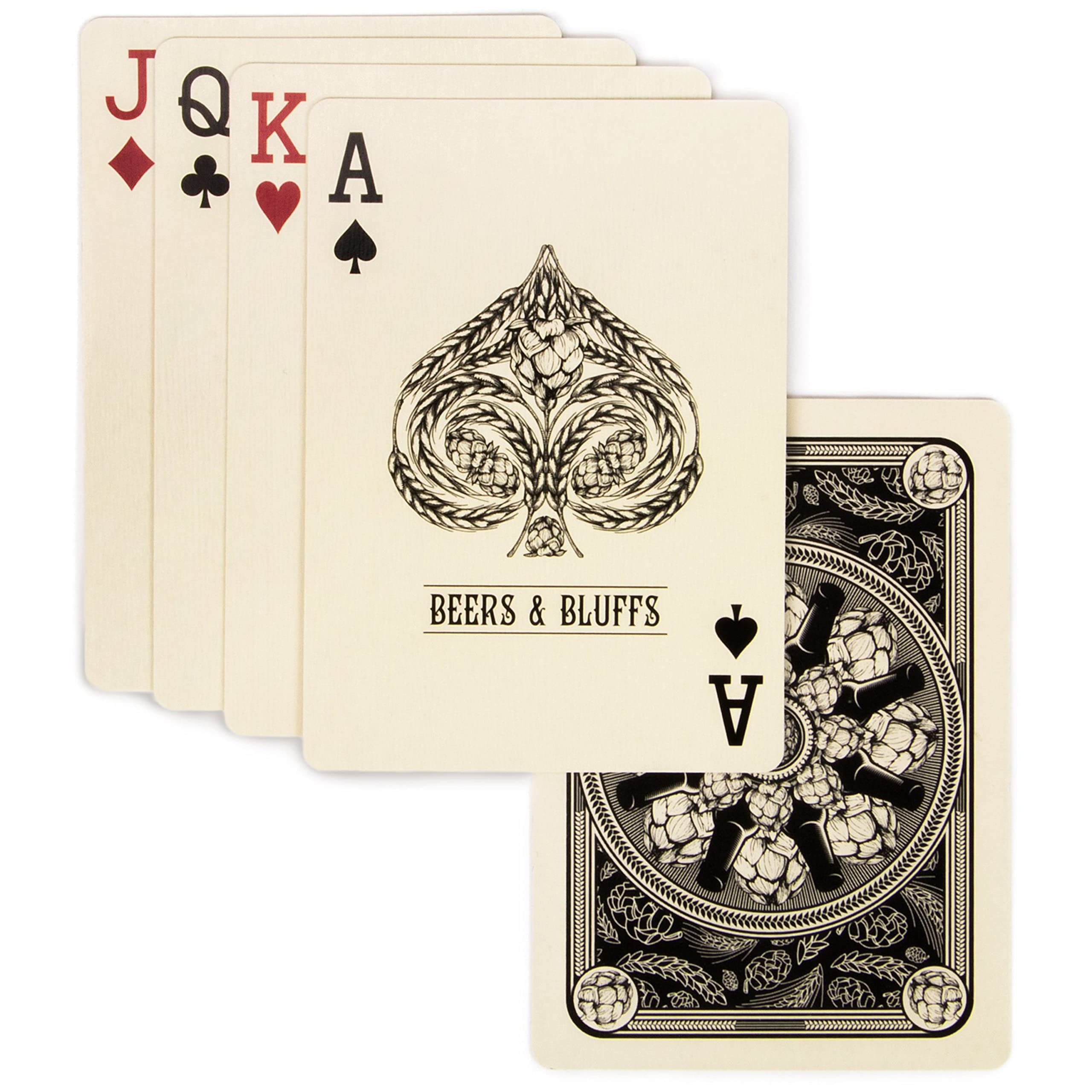 6 Decks Beers & Bluffs Craft Beer Themed Playing Cards | Cream Playing Cards with Custom Hop and Beer Bottle Card Art | Plastic-Coated 310gsm Black Core, Standard Index, Poker Size