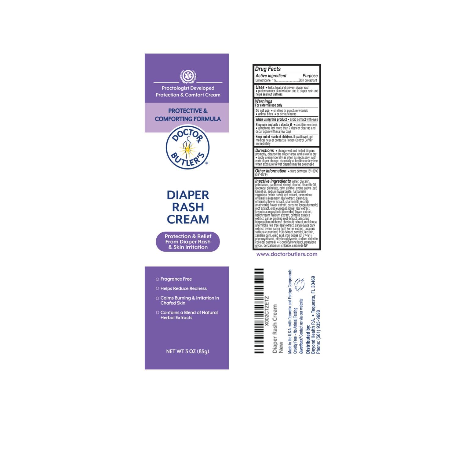 Doctor Butler’s Diaper Rash Cream – Maximum Strength Diaper Rash Cream for Baby Providing Fast Relief & Protects Sensitive Skin, Botanically-Derived Ingredients & Free of Irritants (3oz)