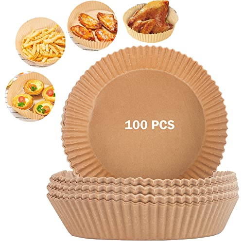 100PCS Air Fryer Disposable Paper Liner, Yokgrass Non-stick Air Fryer Parchment Paper, Oil-proof, Water-proof, Baking Paper for Air Fryer, Baking Roasting Microwave