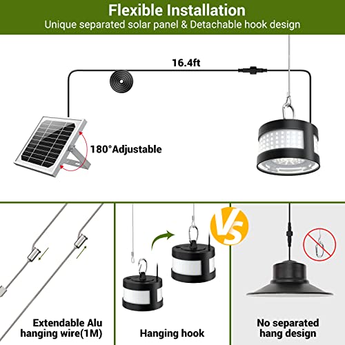 160 LED Solar Lights Outdoor Waterproof,LOFTEK Solar Pendant Lights with Remote Hanging Hook & 16.4ft Cable, Dusk to Dawn Solar Powered Security Flood Lights for Indoor Shed Patio Garage Yard