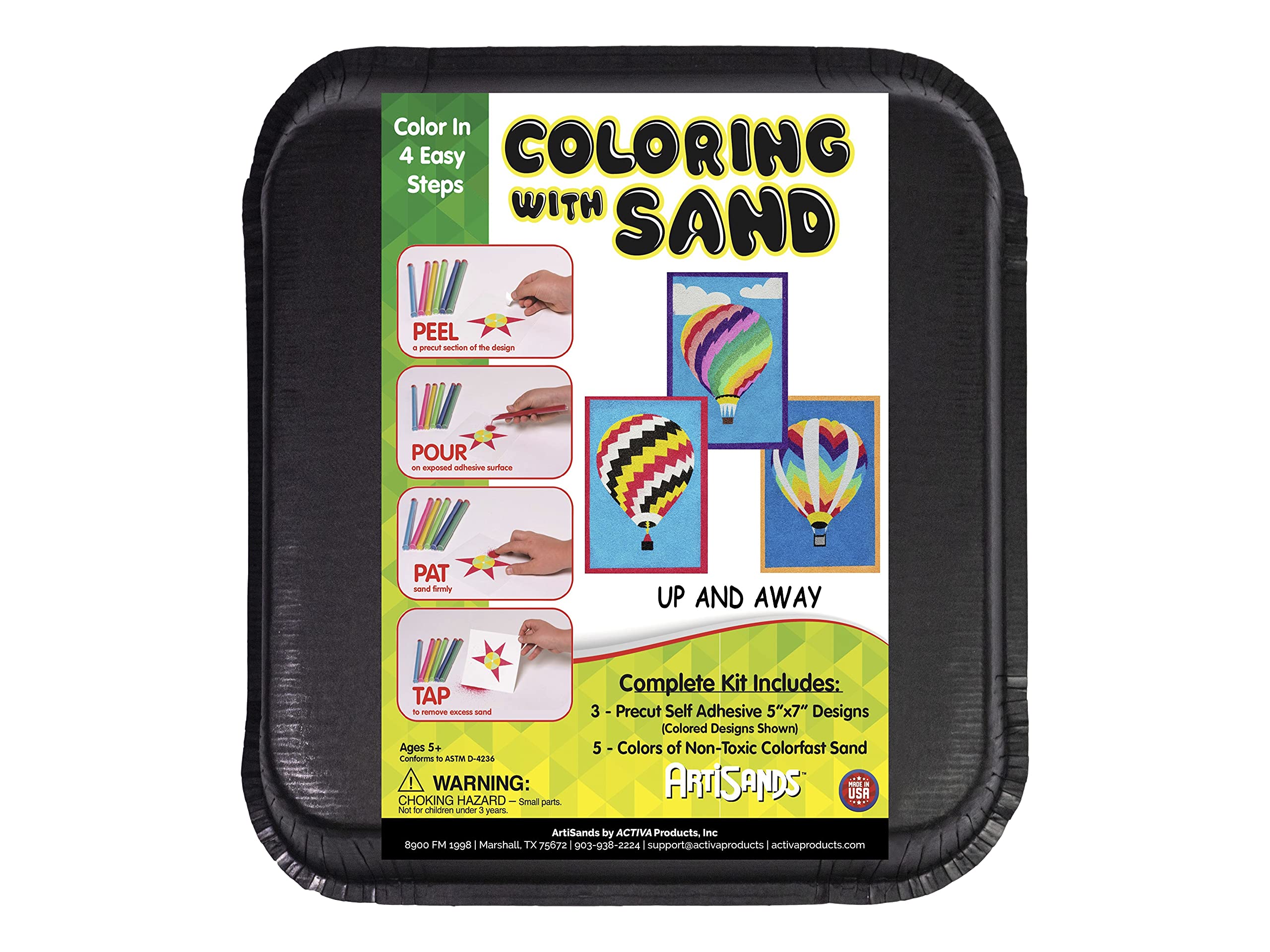 Activa ArtiSands Up and Away Sand Art Board Craft Kit, 3 Designs & 5 Sand Colors | No Scissors, No Glue, No Mess!