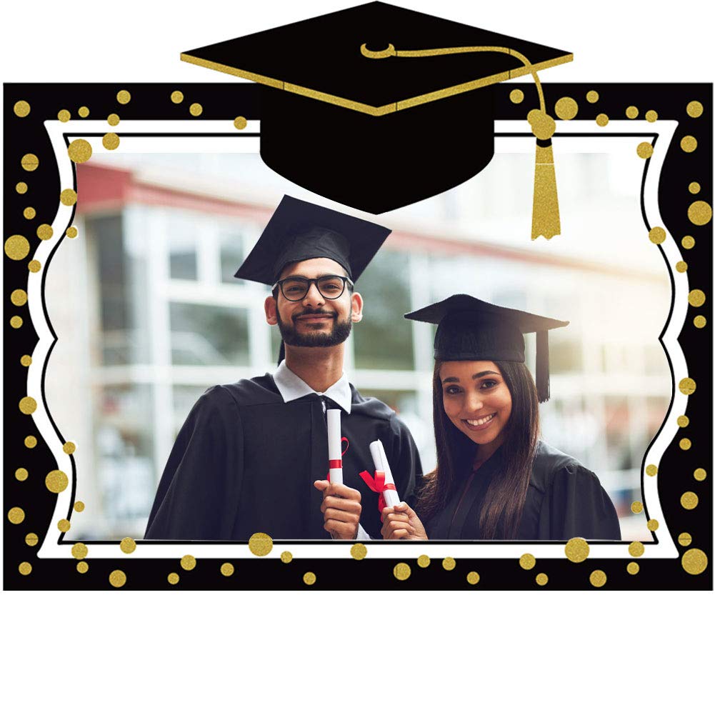 2024 Graduation Selfie Photo Booth Frame Black and Gold with 18Pcs Graduation Photo Booth Props, Upgraded Version with Support Cardboard, 2024 Grad Party Pose Sign