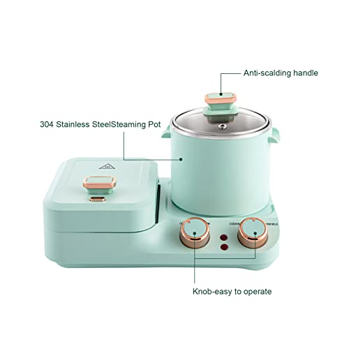 3 in1 Breakfast Station with Boiling Pot, Multi-Function Electric Home Mini Toaster Sandwich Maker with Easy Frying Pan and Food Steamer