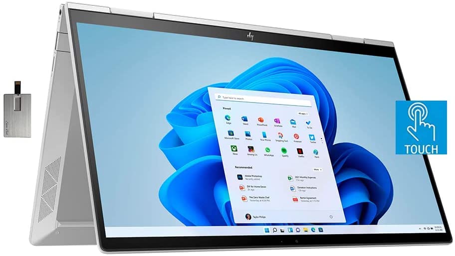 HP 2022 Envy X360 2-in-1 15.6" FHD Touchscreen Laptop Computer, Intel Core i7-1165G7, 24GB RAM, 1TB PCIe SSD, Backlit Keyboard, Iris Xe Graphics, HD Webcam, Windows 11, Silver, 32GB SnowBell USB Card