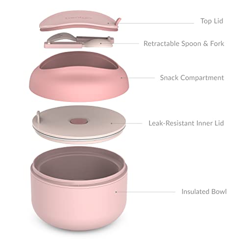 Bentgo Bowl - Insulated Leak-Resistant Bowl with Snack Compartment, Collapsible Utensils and Improved Easy-Grip Design for On-the-Go - Holds Soup, Rice, Cereal & More - BPA-Free, 21.2 oz (Blush)