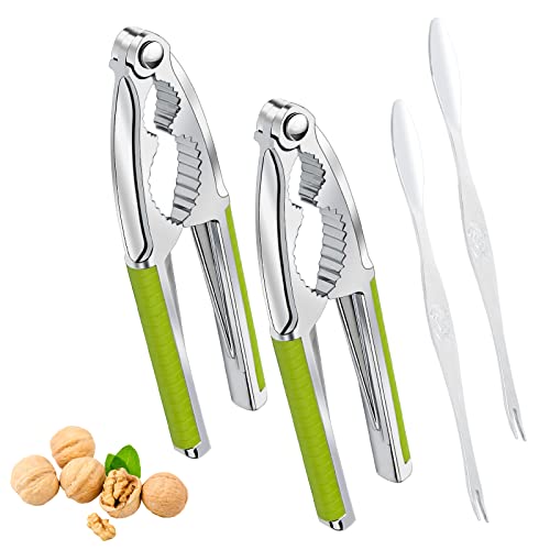 4 Pcs Walnut Cracker Tools, Windspeed Nut Crackers Three Opening Clips Nut Shell Openers Tools for Seafood Cracker, Lobster Crab Non-Slip Handle Shell Cracker with 2 Pcs Picks