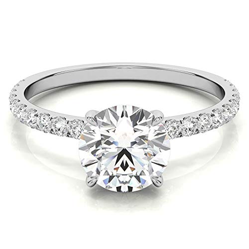 10K Solid White Gold Handmade Engagement Ring 2.00 CT Round Cut Moissanite Diamond Solitaire Wedding/Bridal Rings Set for Women/Her, Amazing Ring Gift for Her