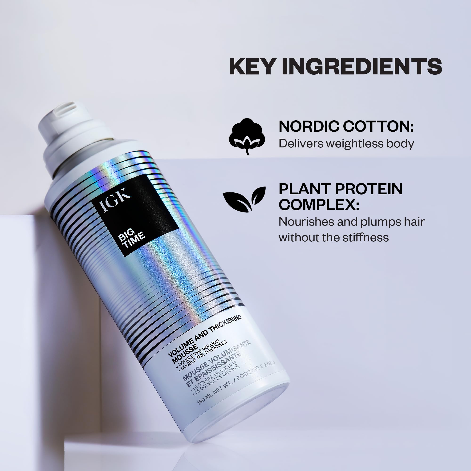 IGK Big Time Volume Hair Mousse | Volume + Thickening + Lightweight Formula | 6.2 oz