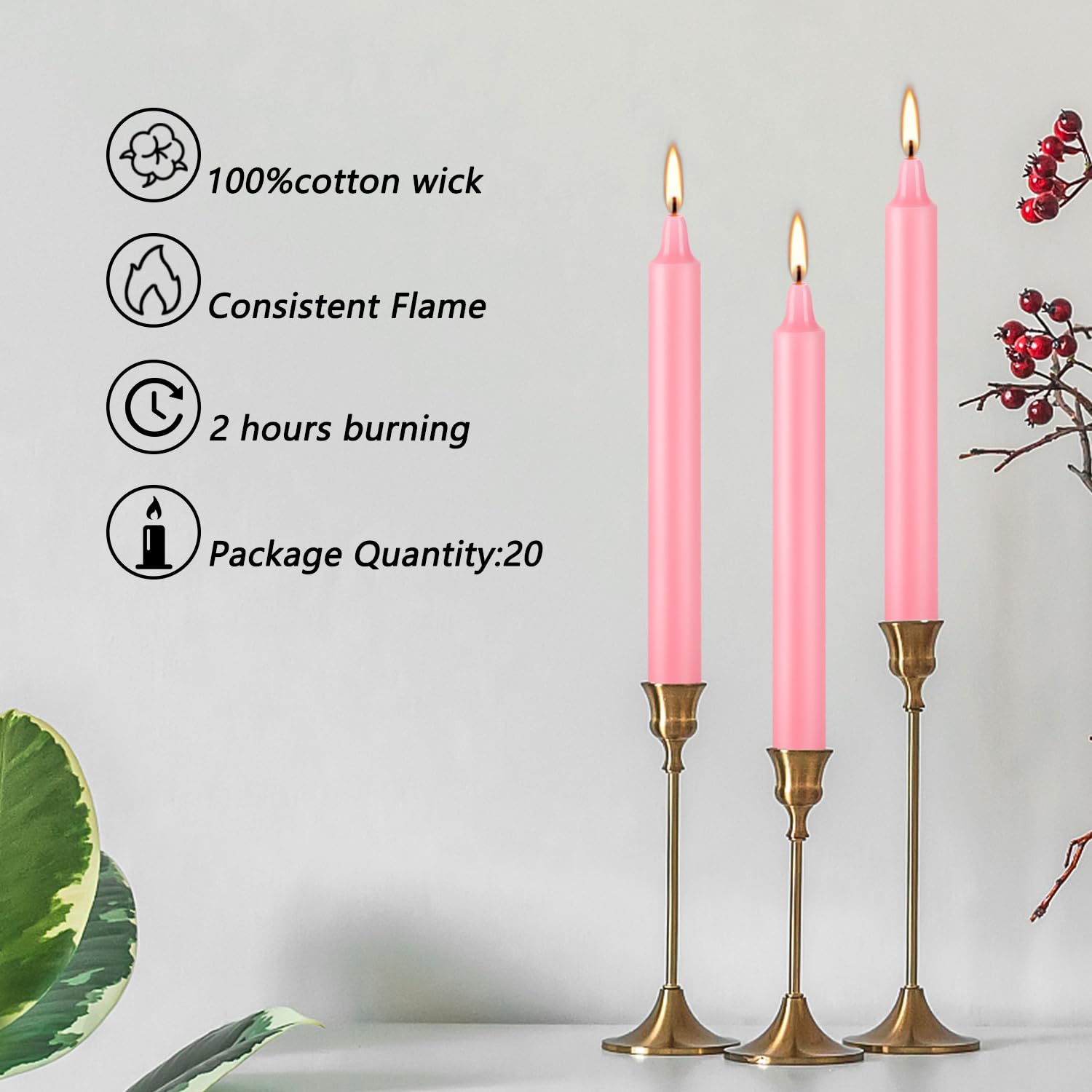 20 Pcs Pink Taper Spell/Chime Taper Candle,4 Inch Dinner Candle Sticks for Birthdays, Parties, Wicca Wiccan Supplies and Christmas