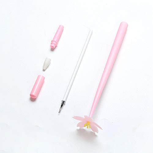 Chris.W 12Pcs Cute Cherry Flower Pens Creative Gel Ink Pens, Party Favor Decor, Office Supplies, Black 0.5mm (Pink)