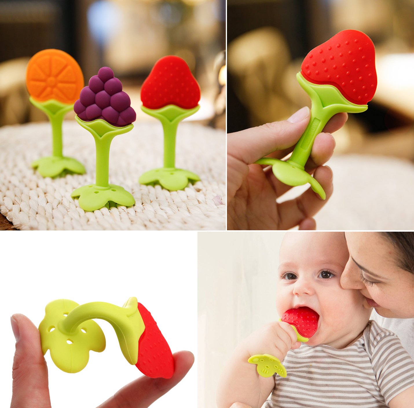 6 Pack Baby Teething Toys for Newborn Infant, BPA Free Freezer Safe Silicone Fruit Baby Teethers Soothe Babies Gums Set for Babies 0-6 Months 6-12 Months