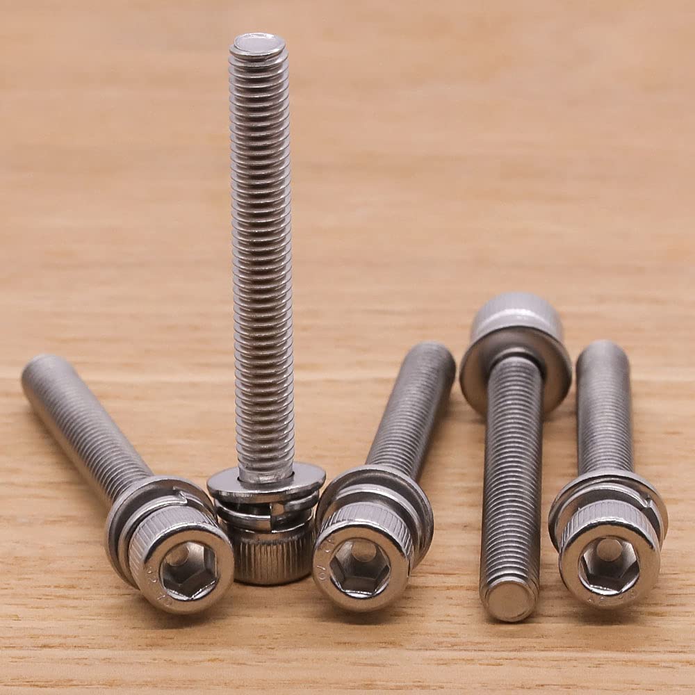 M5 x 40mm 30 PCS Socket Head Cap Screws with Flat Washer and Lock Washers, 304 Stainless Steel 18-8, Bright Finish, Full Thread, DIN912