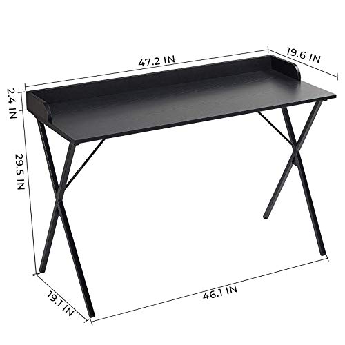 Alecono Black Desk 47'' Writing Computer Desk for Home Office Small Spaces Modern Study Sturdy PC Gaming Table, Black Wood