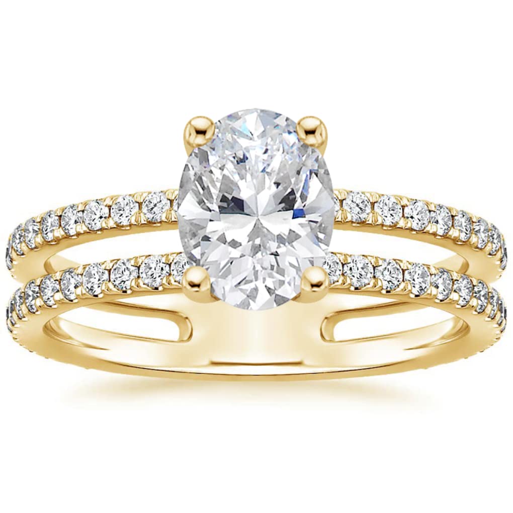 10K Solid Yellow Gold Handmade Engagement Rings 1.50 CT Oval Cut Moissanite Diamond Solitaire Bridal Wedding Rings for Her Women Minimalist Rings Anniversary Propose Gift (12)
