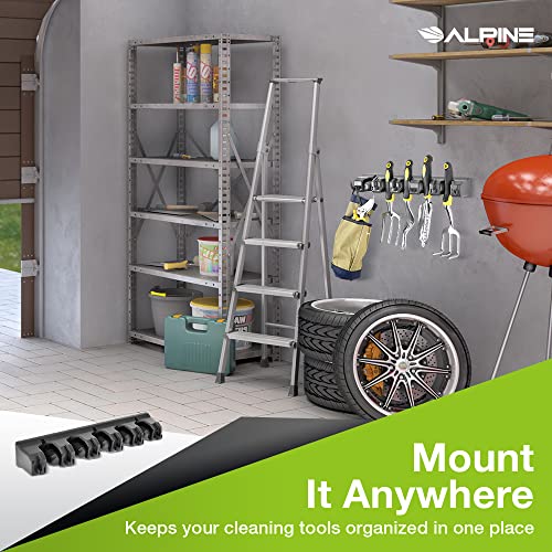 Alpine Mop And Broom Holder Wall Mount β Durable Holders For Garden Tools Broom Rake Gripper With 5 Slots & 6 Hooks - A Home Organization Must Haves