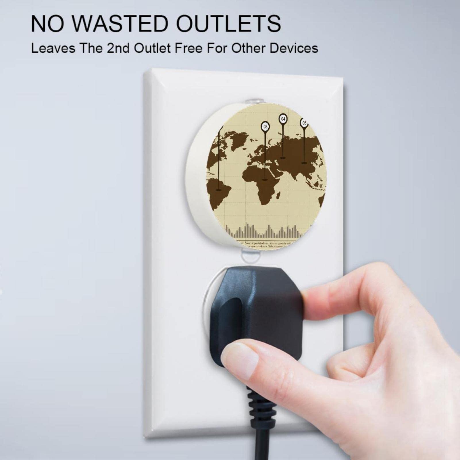 2 Pack Plug-in Nightlight LED Night Light with Dusk-to-Dawn Sensor for Kids Room, Nursery, Kitchen, Hallway Vintage Global Maps Infographic