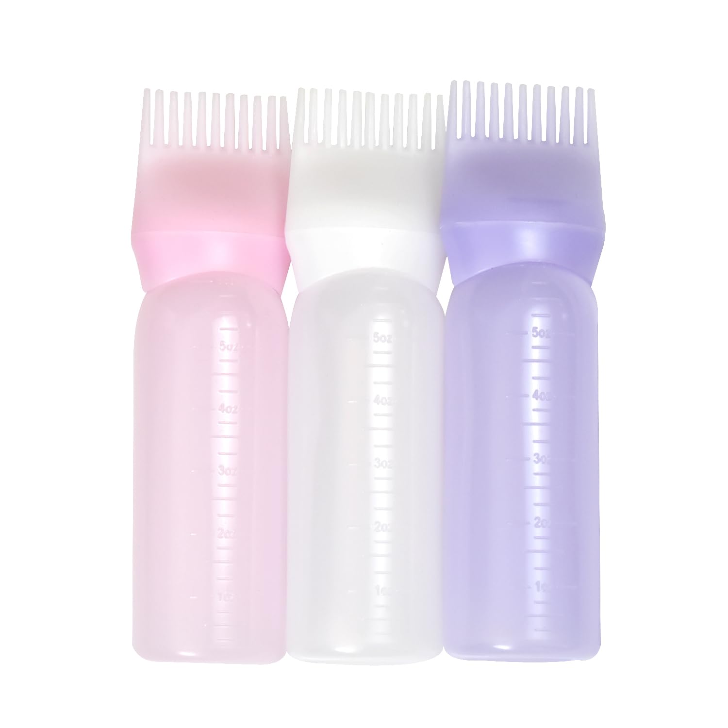 YANTAISIYU 3 Pieces Root Comb Applicator Bottle 6 Ounce Hair Oiling Applicator Hair Dye Bottle with Graduated Scale Hair Root Comb for Hair Dyeing (3 Colors)