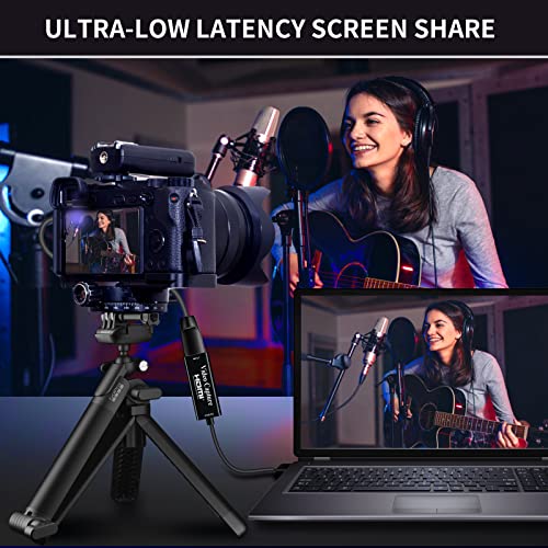 Video Capture Cards, 4K HDMI to USB Video Capture Device, 1080P HD Broadcast Live and Record Video Audio Grabber for Gaming, Streaming, Teaching, Video Conference (Black)