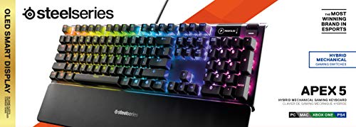 SteelSeries Apex 5 - Hybrid Mechanical Gaming Keyboard - Per-Key RGB Illumination - Oled Smart display - English (QWERTY) Layout PC