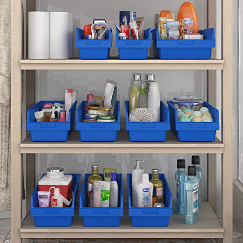 Akro-Mils 30084 Plastic Nesting ShelfMax Storage Bin Box, (24-Inch x 8-Inch x 6-Inch), Blue, (6-Pack) (30084BLUE)
