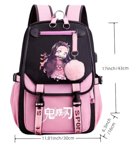 17" Nezuko Backpack Tanjiro Anime Bag Laptop Backpacks Daypack for Women Men (Nezuko-Pink)