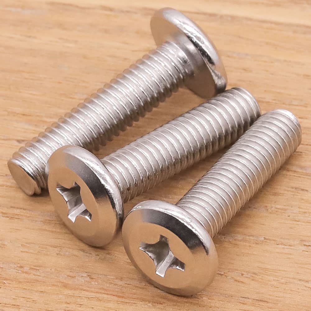 M5 x 8mm (50 PCS) Round Phillips Drive Head Binding Screws, Machine Screws, 304 Stainless Steel 18-8, Full Thread, Furniture Screws Connector Bolts