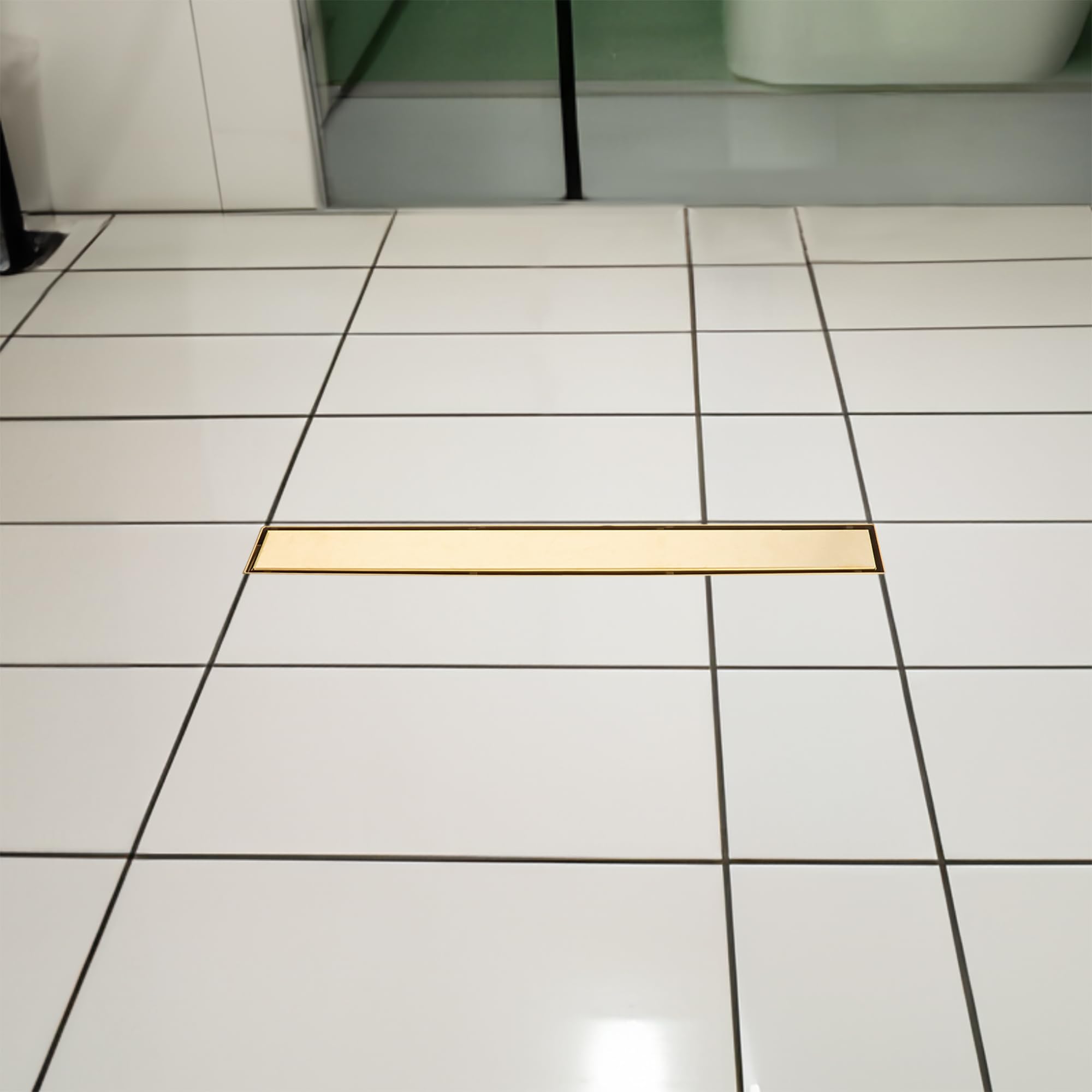 24 inch Linear Shower Drain with Removable Square Hole Panel by Using Brushed 304 Stainless Steel Process, Linear Drain Equipped with Adjustable Feet and Hair Strainer(Brushed Gold Color)