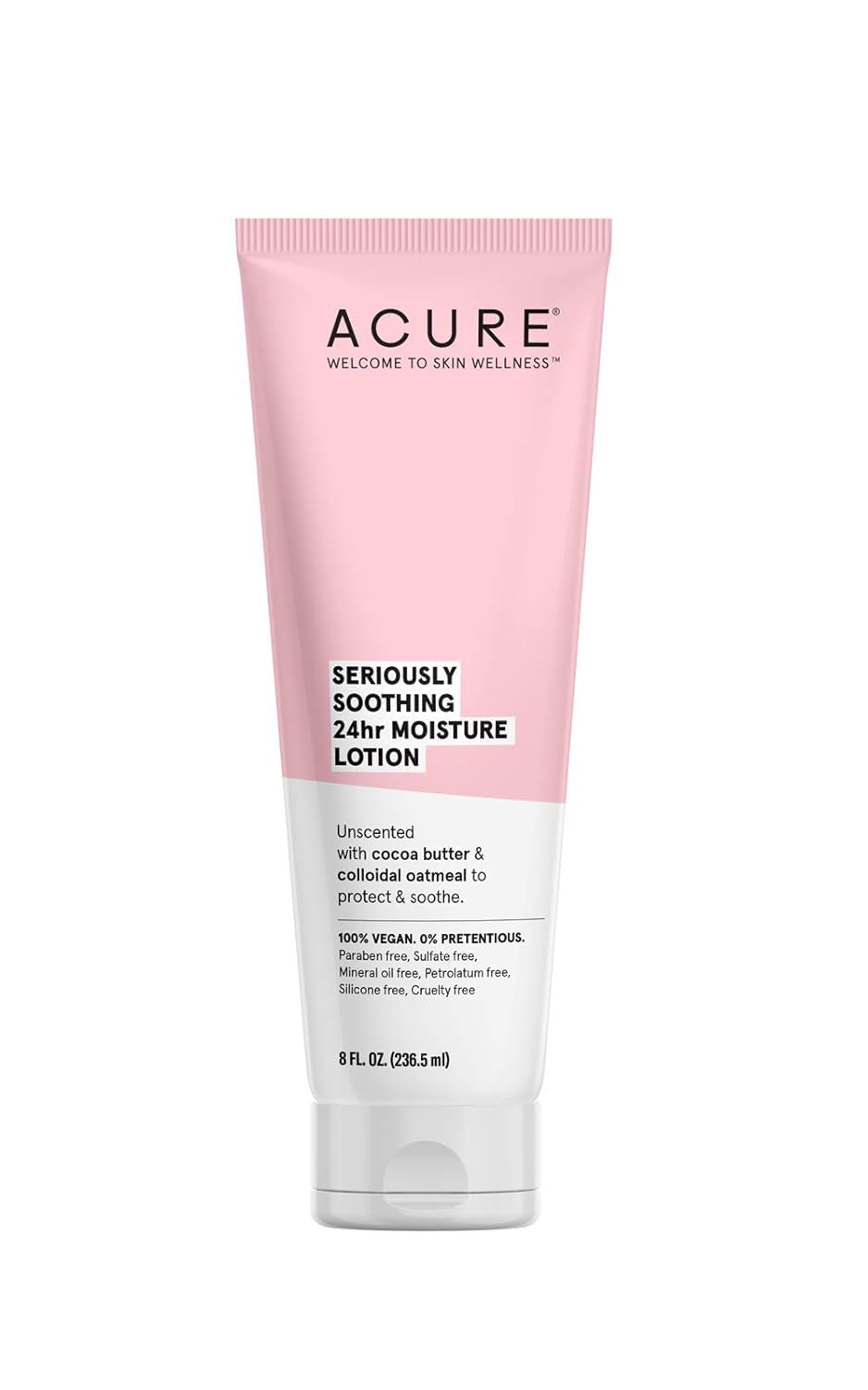 Acure 24HR Moisturizing Lotion - Soothing & Hydrating Unscented Body Lotion with Cocoa Butter & Colloidal Oatmeal - All Natural Moisturizer for Dry and Sensitive Skin - Vegan, Fragrance-Free, 8 Fl Oz